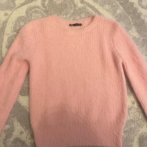 Zara | Sweaters | Zara Pink Sweater Fluffy Material | Poshmark